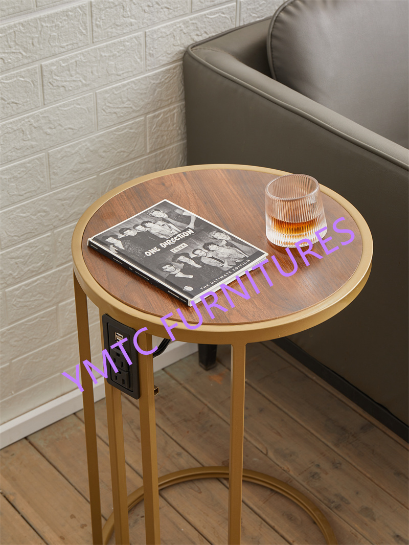 Wooden And Iron Modeling Design C Table Small Tea Table With Mobile Power Port - 山东亿美天成贸易有限公司